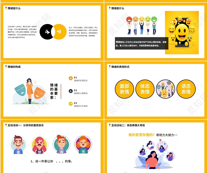 黄色动态卡通儿童做情绪的主人培训PPT模板下载 觅知网